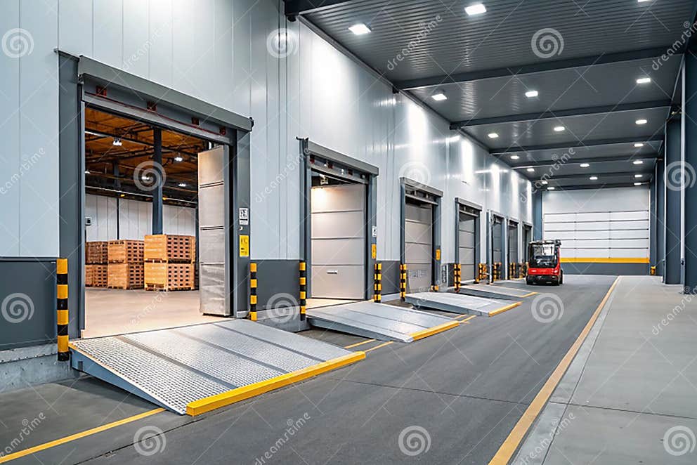 Loading Ramp Doors at Distribution Center. Modern Logistics Center ...