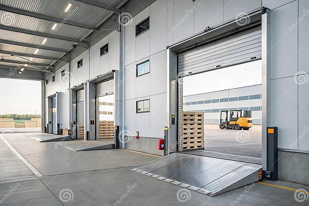 Loading Ramp Doors at Distribution Center. Modern Logistics Center ...