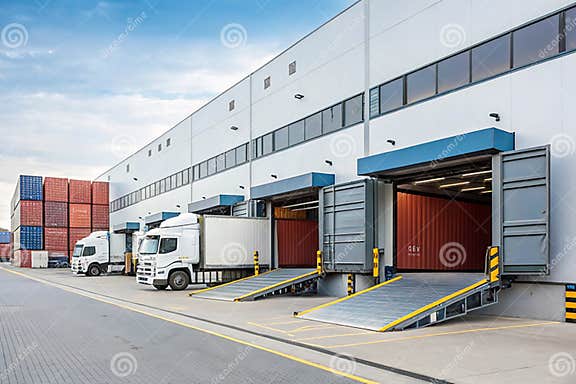 Loading Ramp Doors at Distribution Center. Modern Logistics Center ...