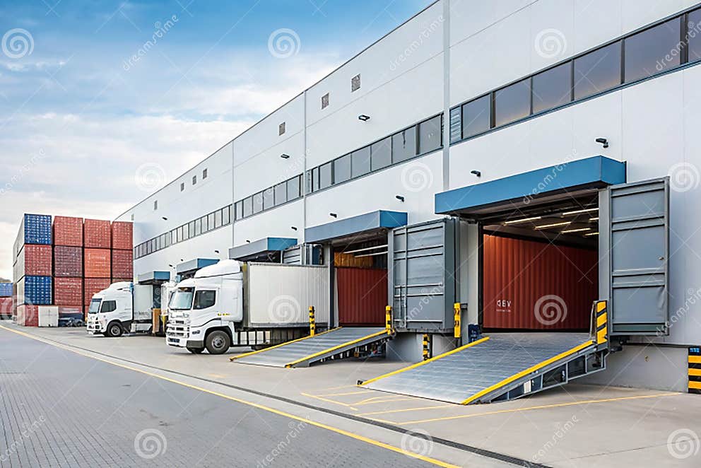 Loading Ramp Doors at Distribution Center. Modern Logistics Center ...