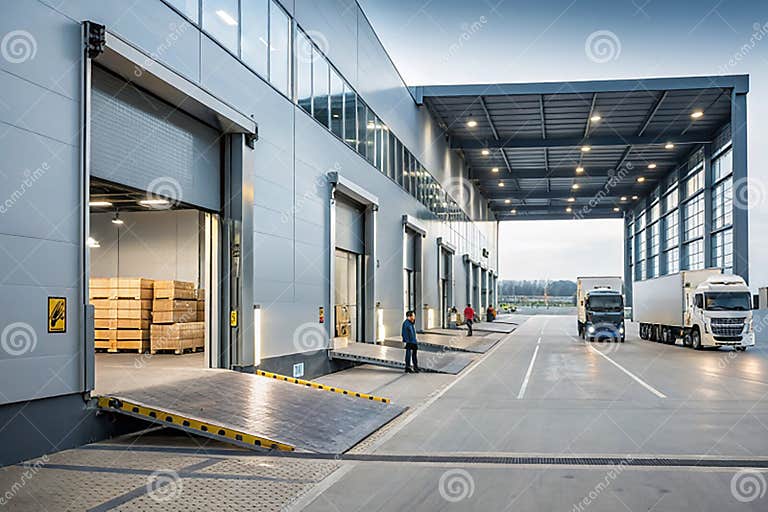 Loading Ramp Doors at Distribution Center. Modern Logistics Center ...