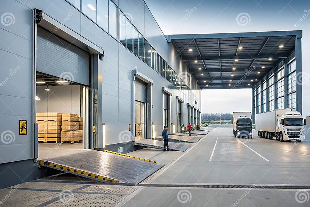 Loading Ramp Doors at Distribution Center. Modern Logistics Center ...