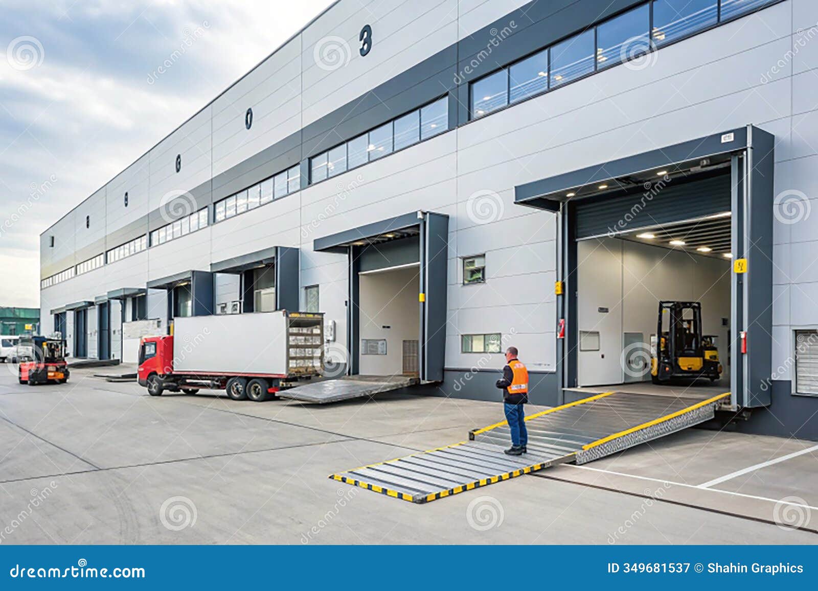 Loading Ramp Doors at Distribution Center. Modern Logistics Center ...