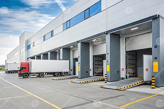 Loading Ramp Doors at Distribution Center. Modern Logistics Center ...