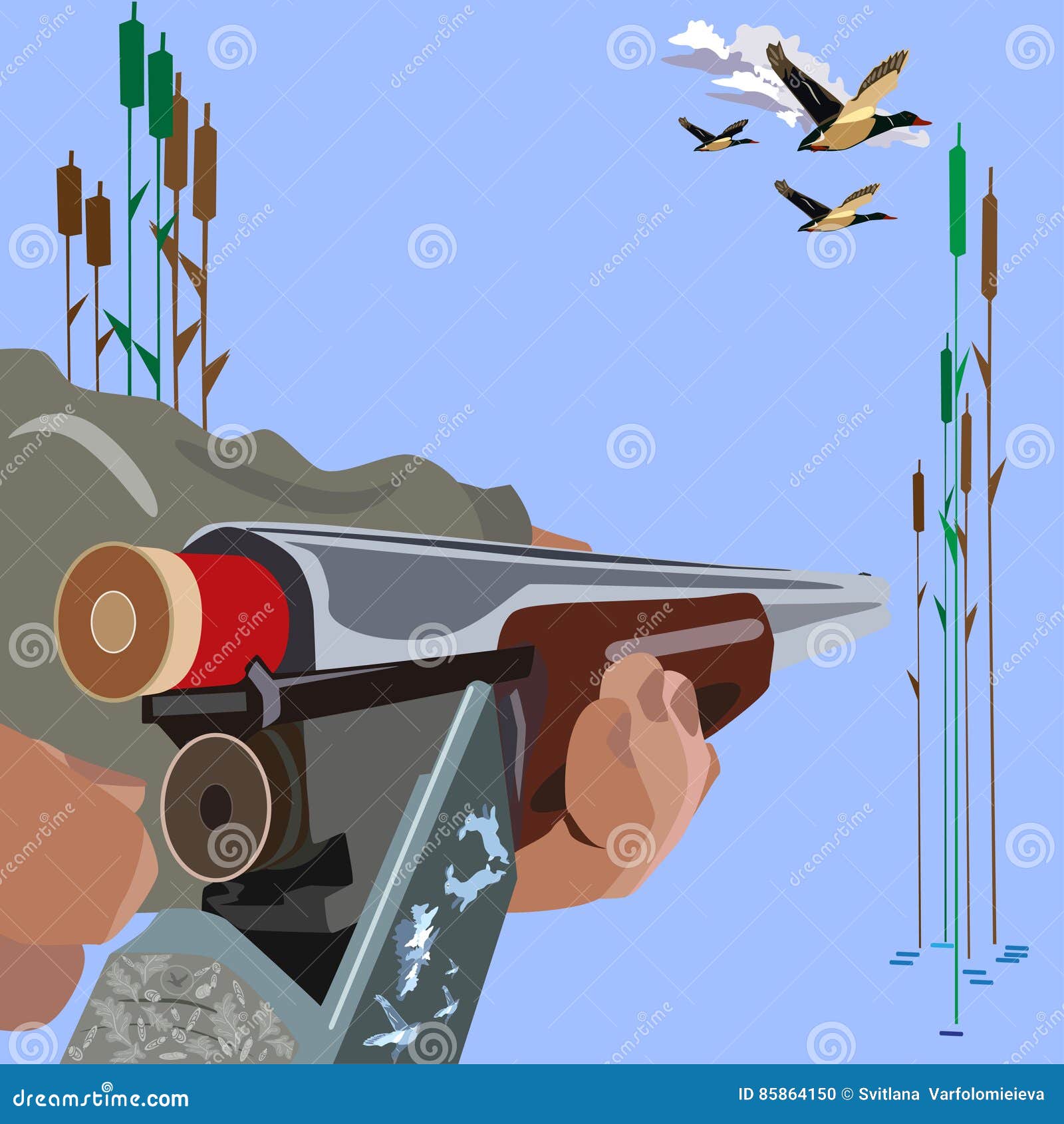 Loading of a Rifle Concept Vector Illustration in Flat Style Design ...