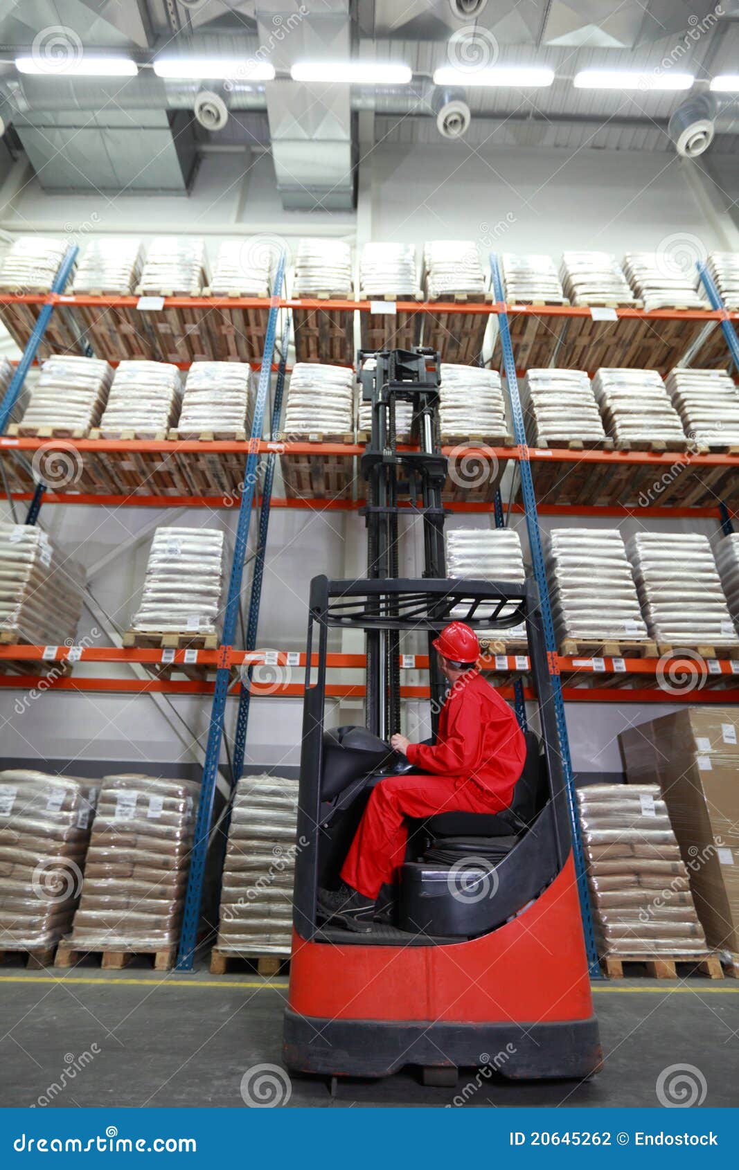 Loading Sacks with Forklift Loader in Warehouse Stock Photo - Image of ...