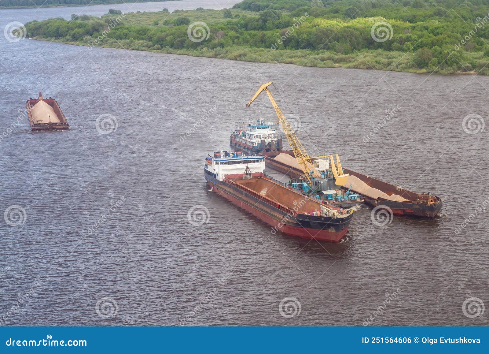 Loading Sand into a Barge on the River, Transporting Cargo by Water ...