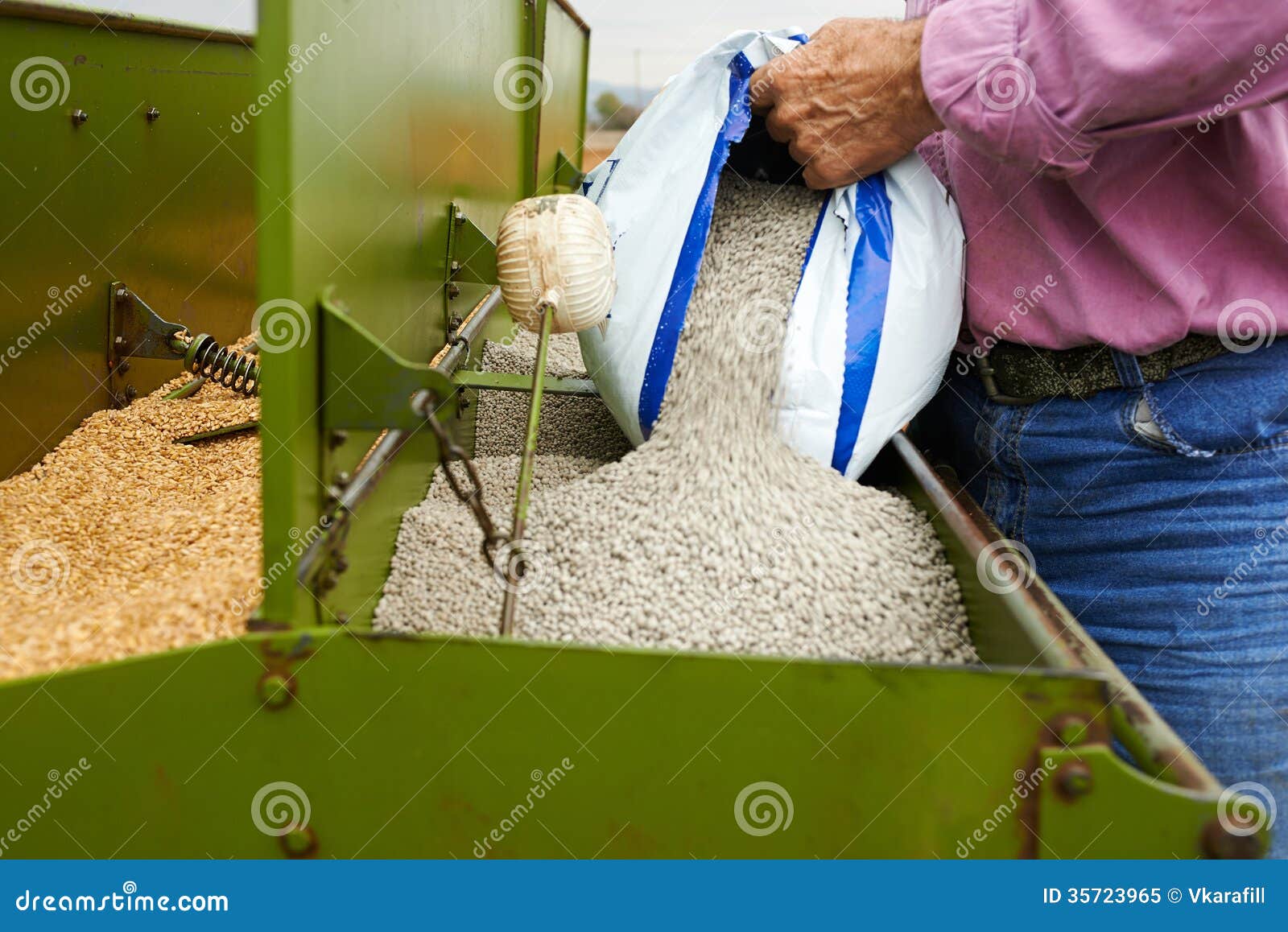 Loading Seeding Machine with Wheat Seeds and Fertilizer Stock Image ...