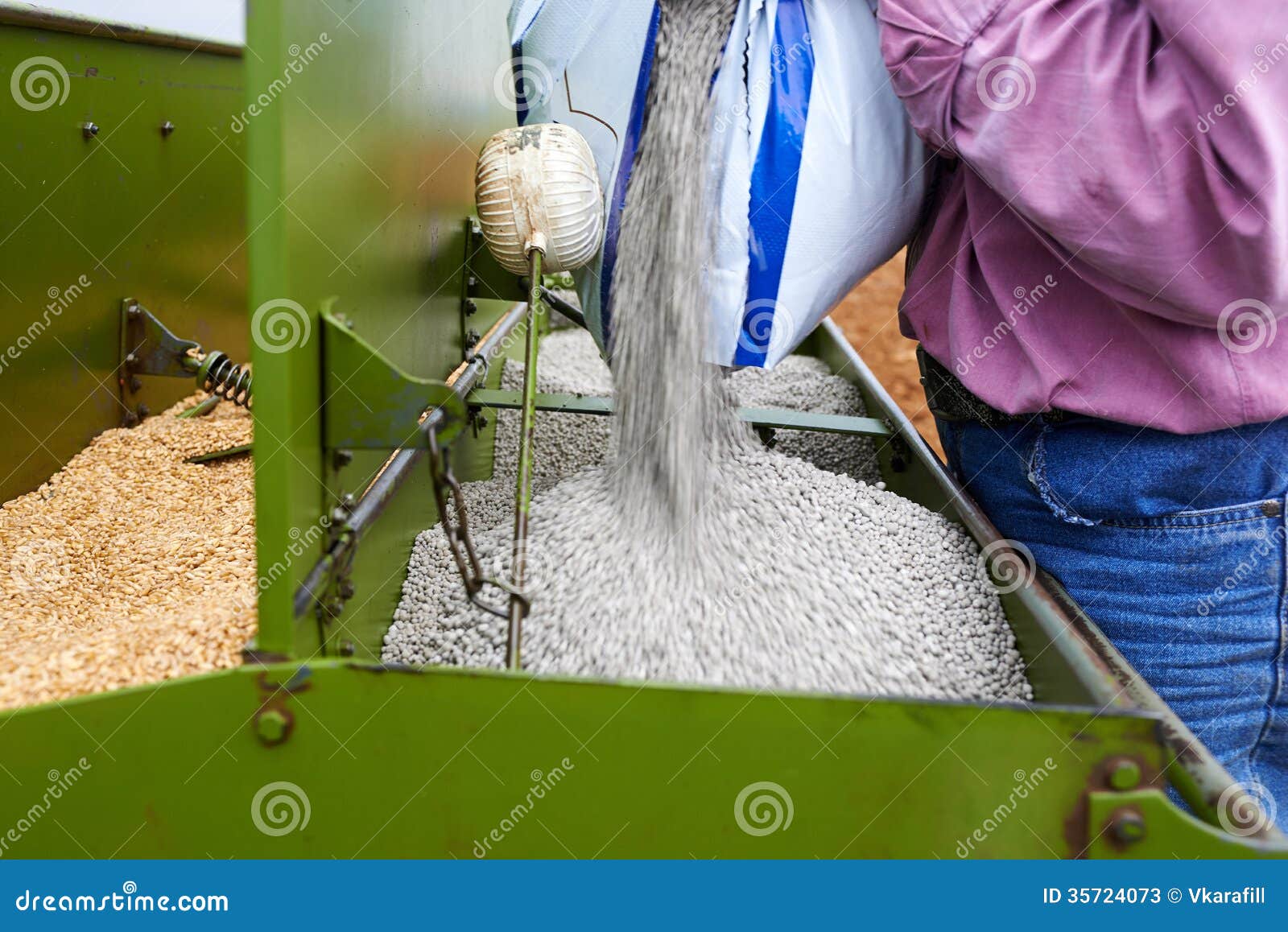 Loading Seeding Machine with Wheat Seeds and Fertilizer Stock Image ...