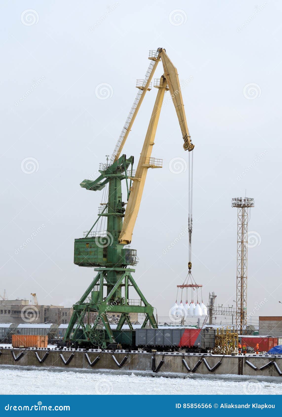 Loading of ships in port. stock photo. Image of crane - 85856566