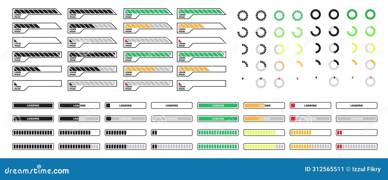 Loading Status, Progress, Indicator Bar Black and Color Bundle Stock ...