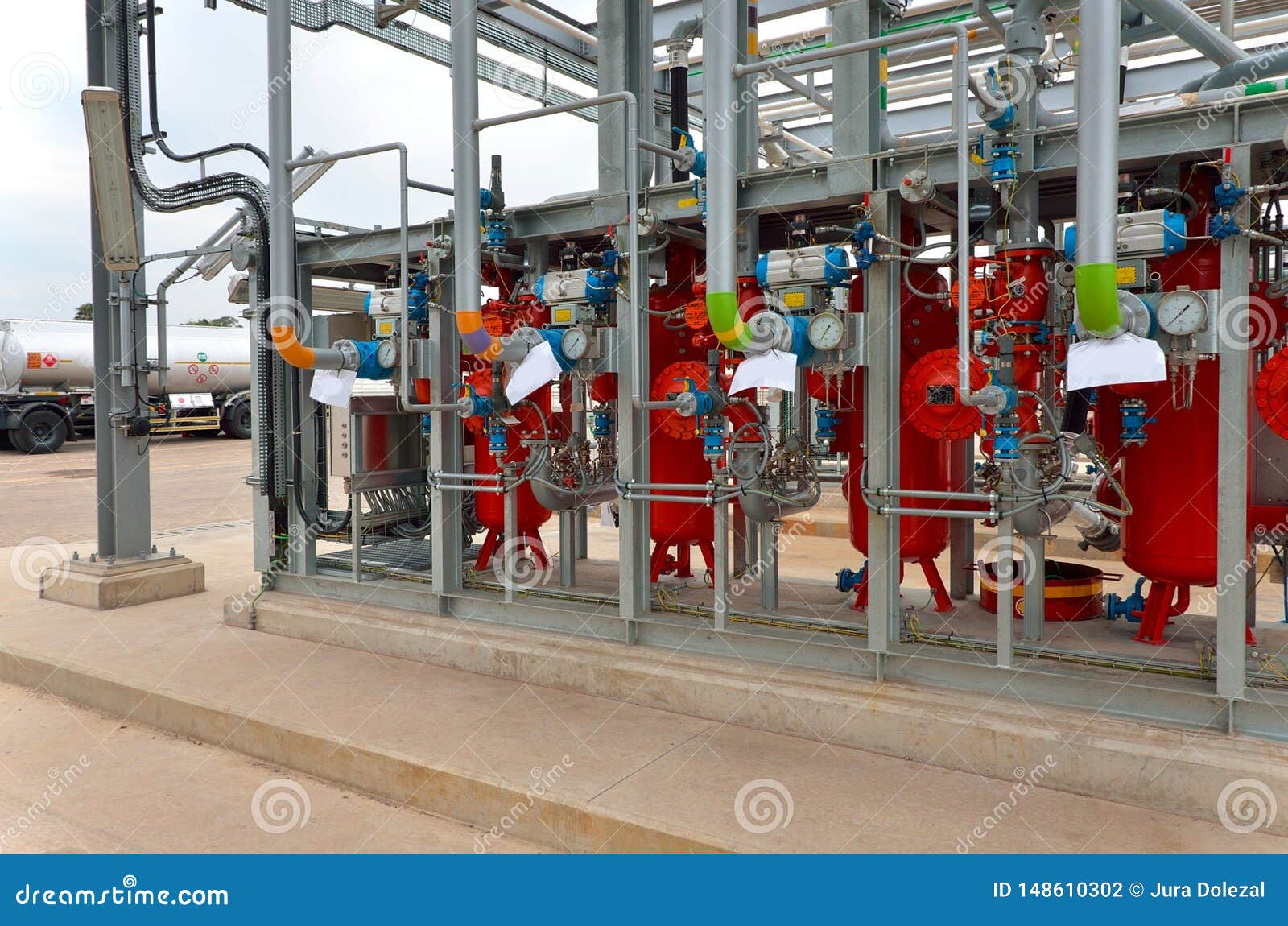 Loading Tank Trucks Technology on the Terminal Stock Photo - Image of ...