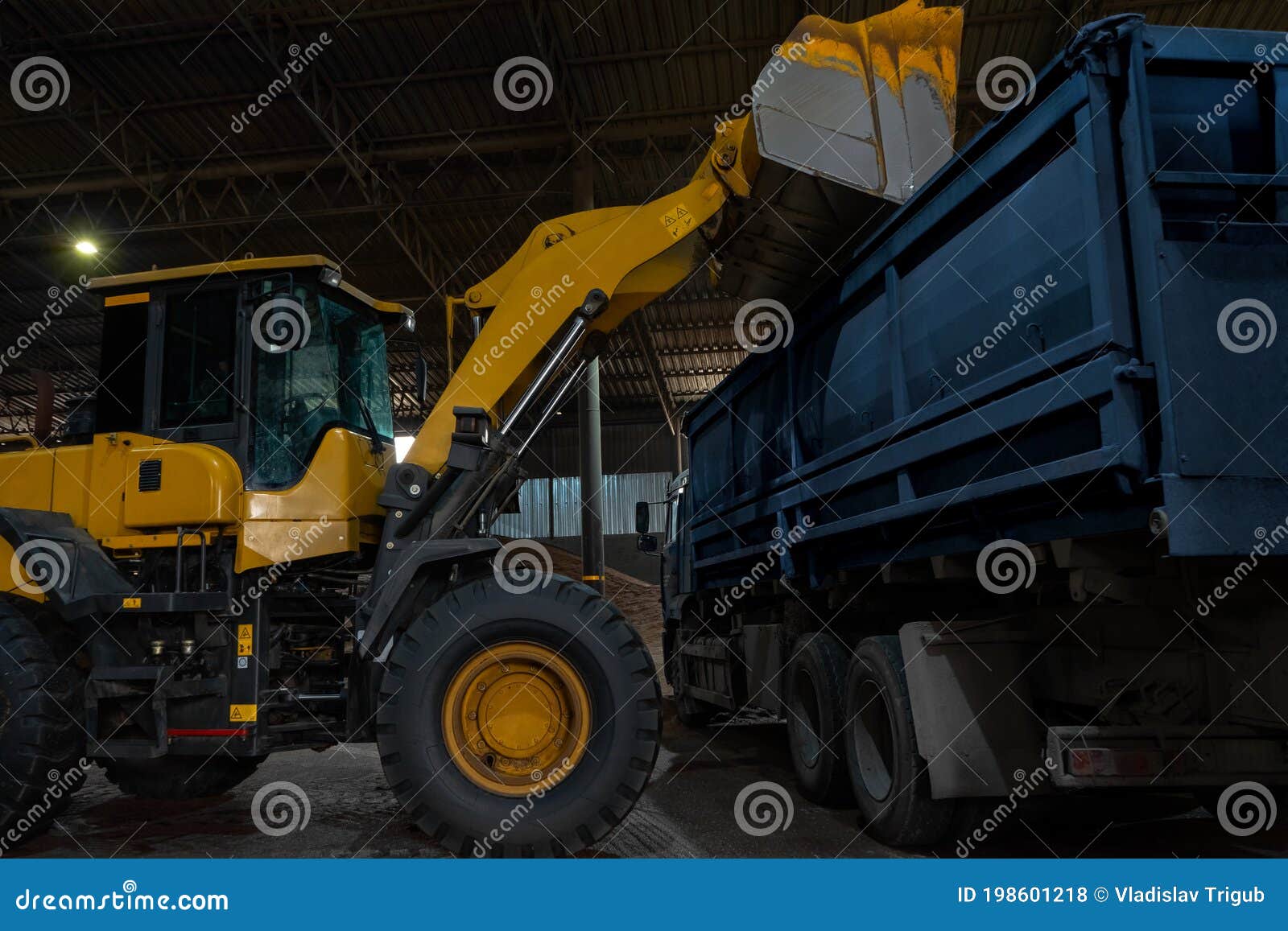 Loading a Truck with Cargo Using a Wheel Loader, Bucket Stock Photo ...