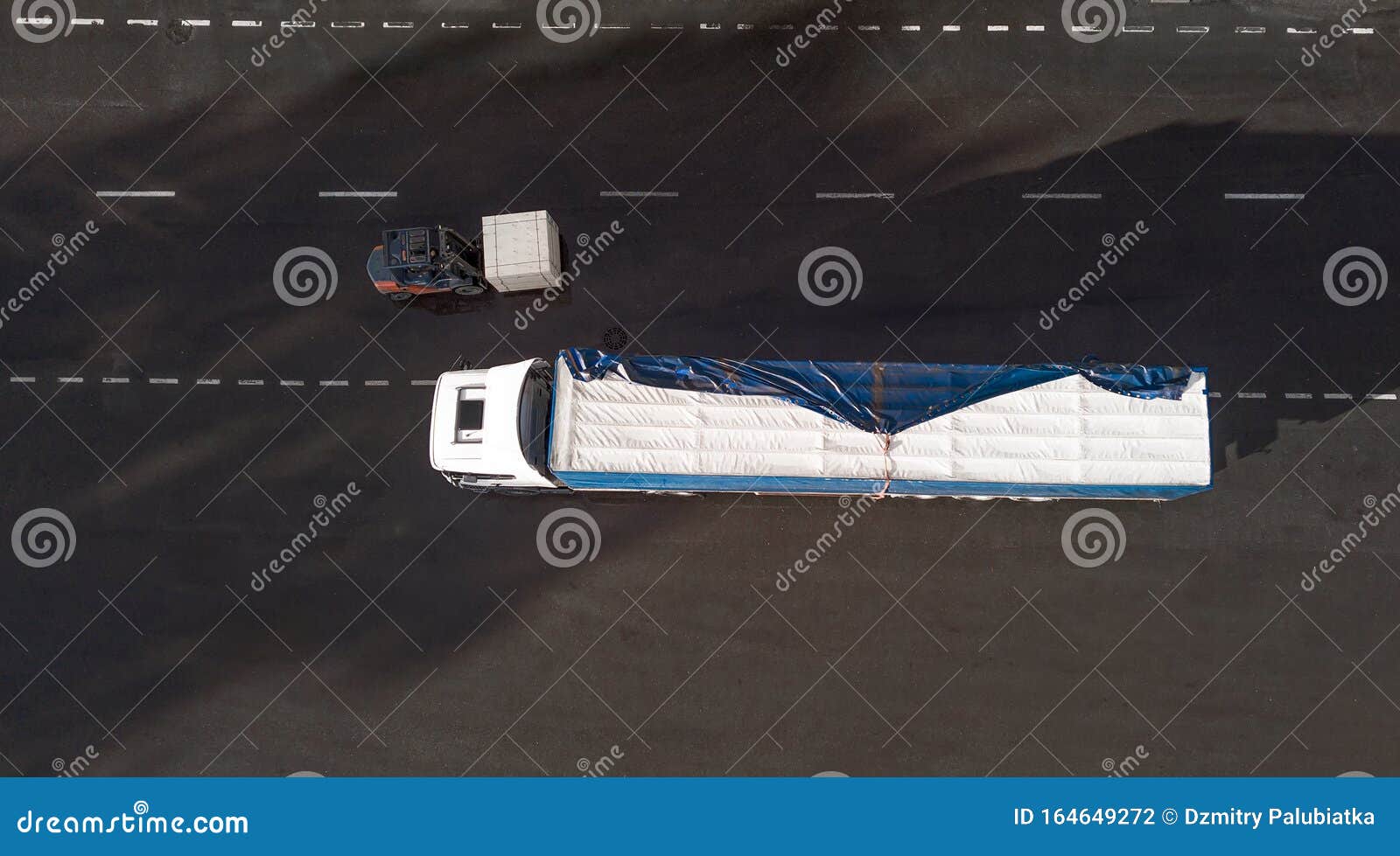 Loading Truck Loader in the Logistics Center Top View Stock Photo ...