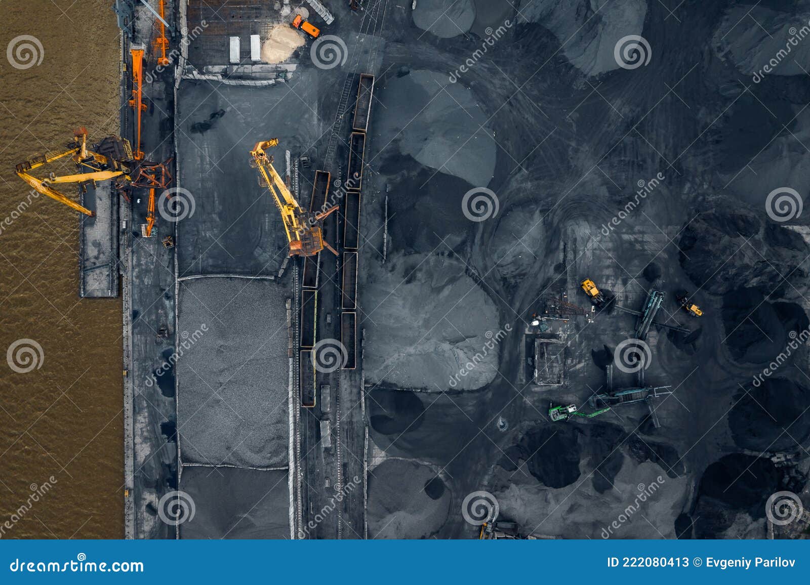 Loading and Unloading Coal on Ship Terminal Sea Cargo Port, Industrial ...