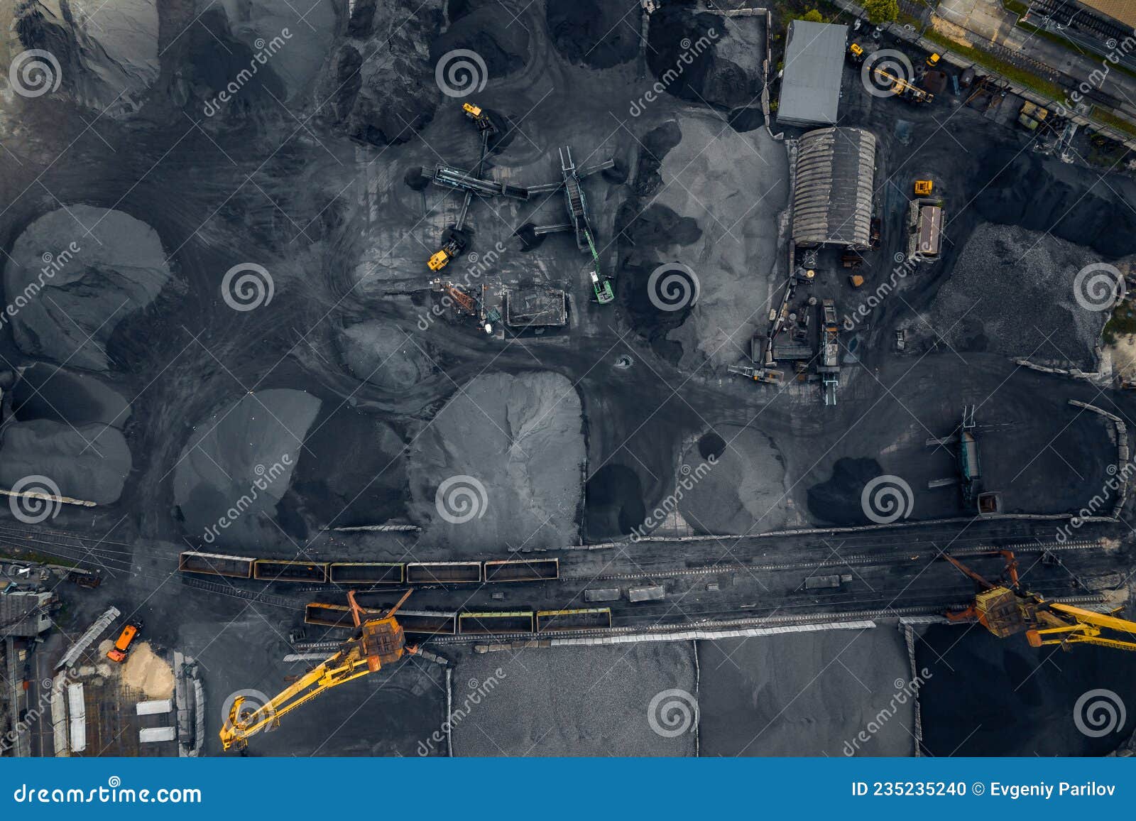 Loading and Unloading Coal on Ship Terminal Sea Cargo Port, Industrial ...