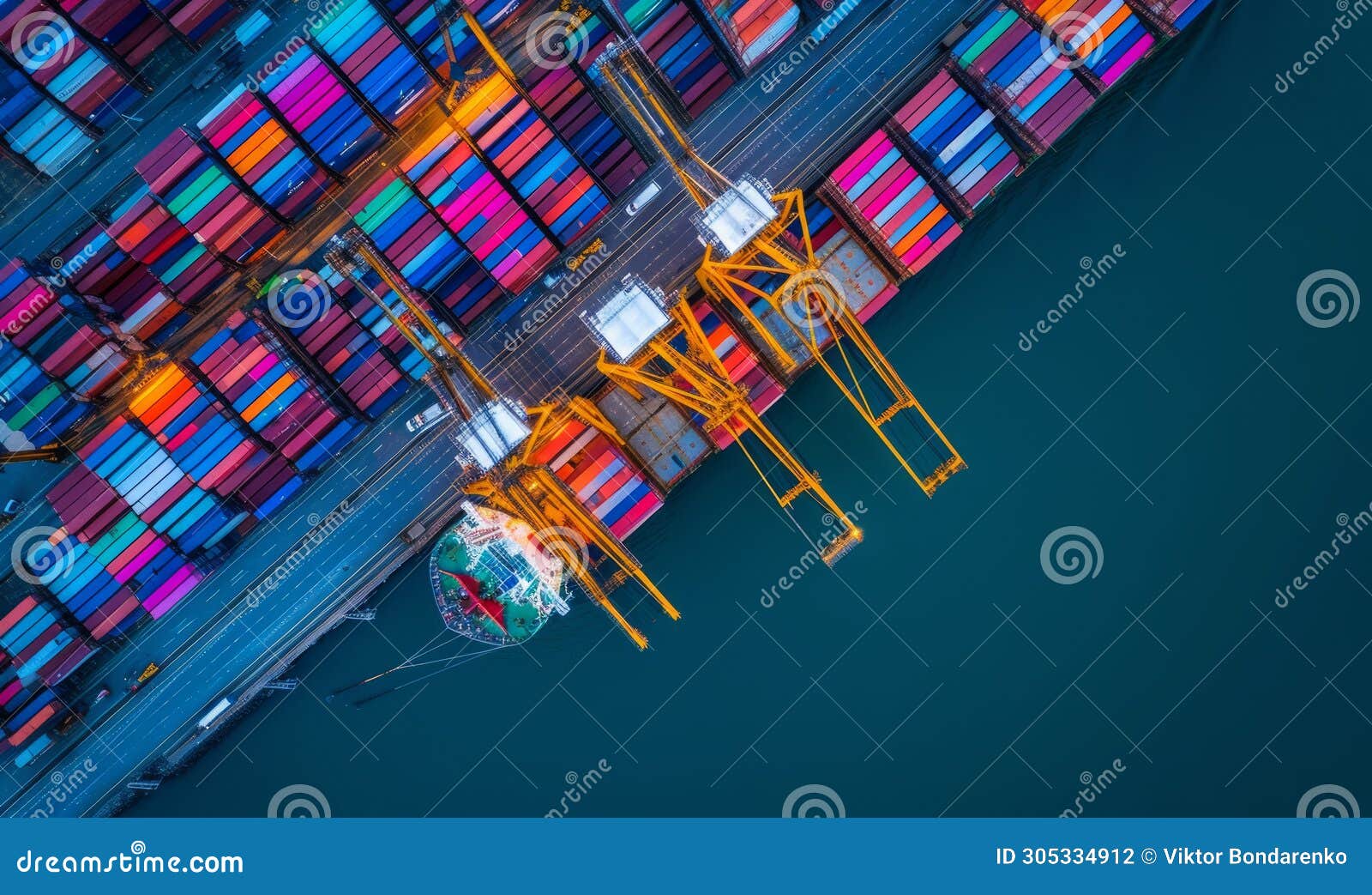 Loading and Unloading Container Ships at a Port, Aerial View Stock ...