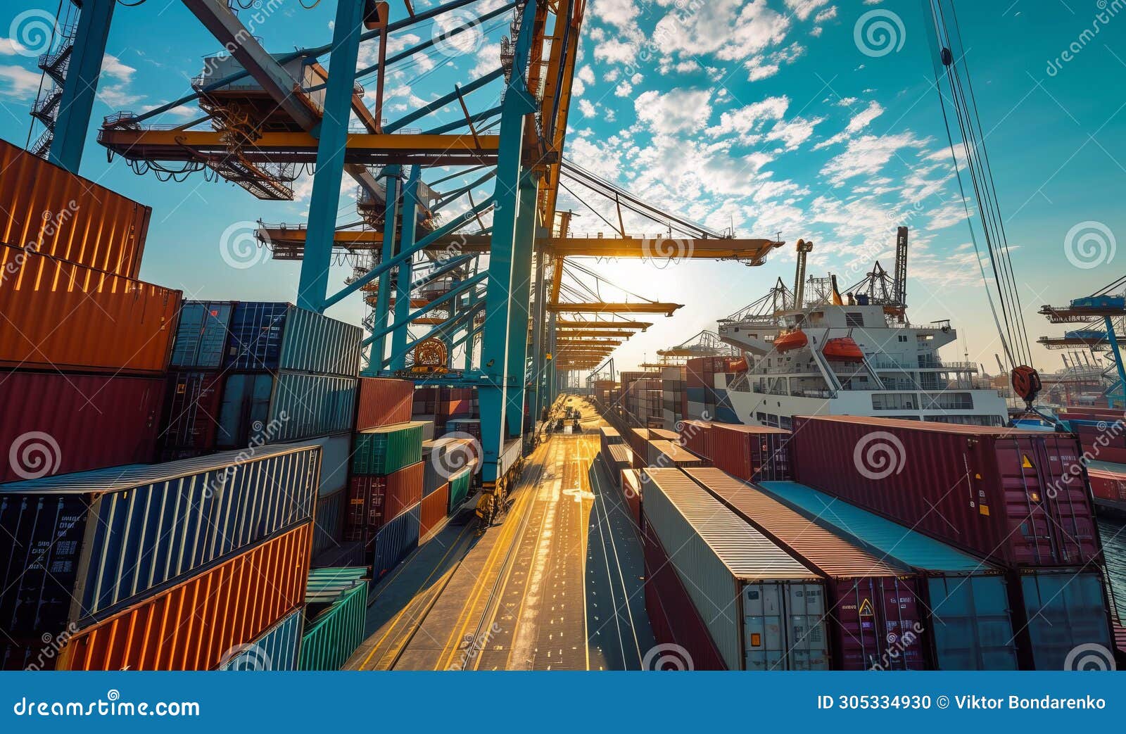 Loading and Unloading Container Ships at a Port Stock Photo - Image of ...