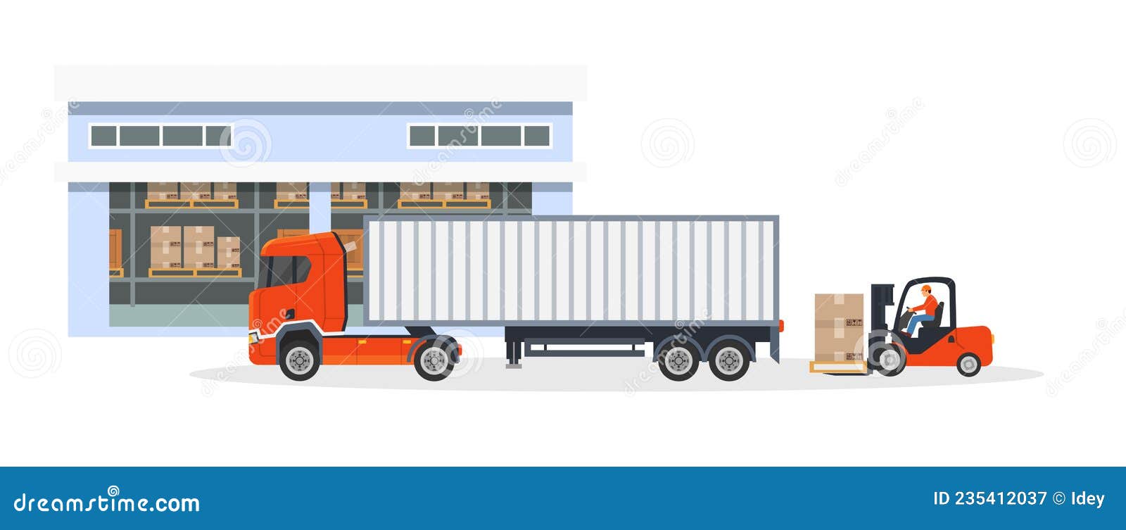 Forklift Unloading Loading Semi Trailer Outdoor Warehouse International ...