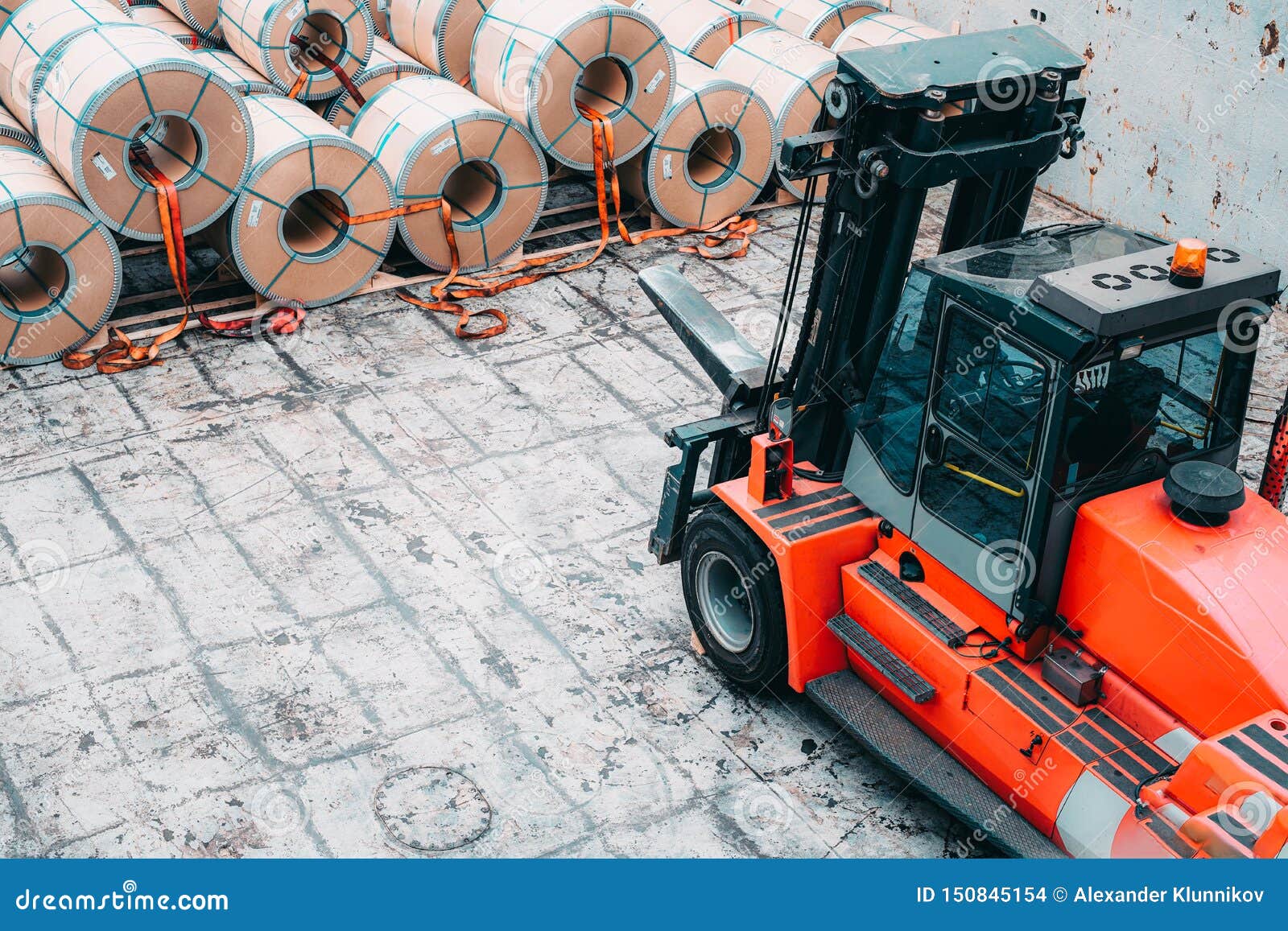 Loading and Unloading Process of Steel Coils in Cargo Port. Carry Steel ...