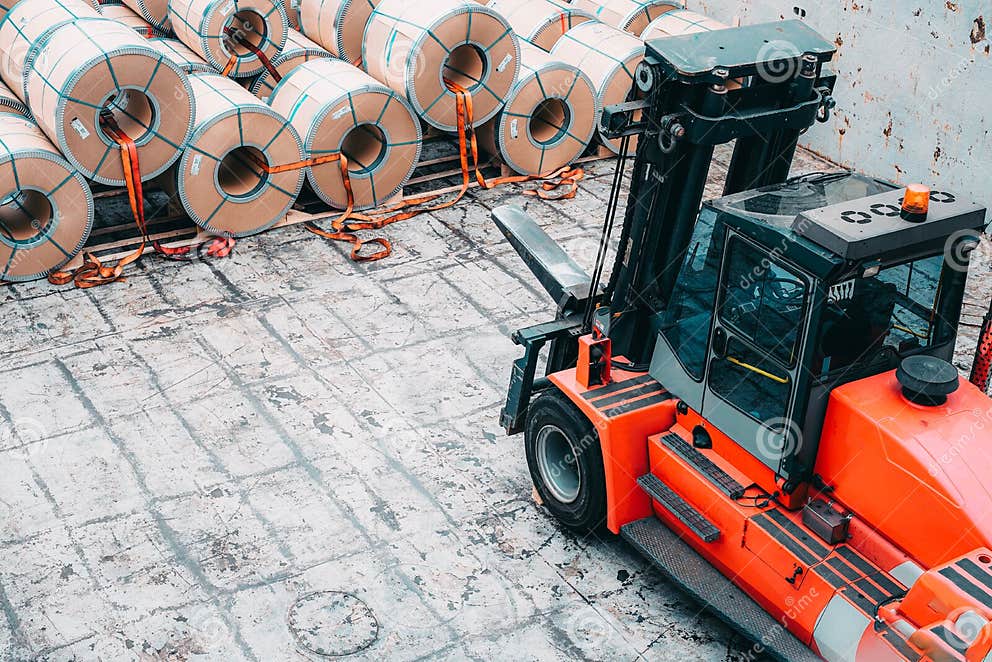 Loading and Unloading Process of Steel Coils in Cargo Port. Carry Steel ...