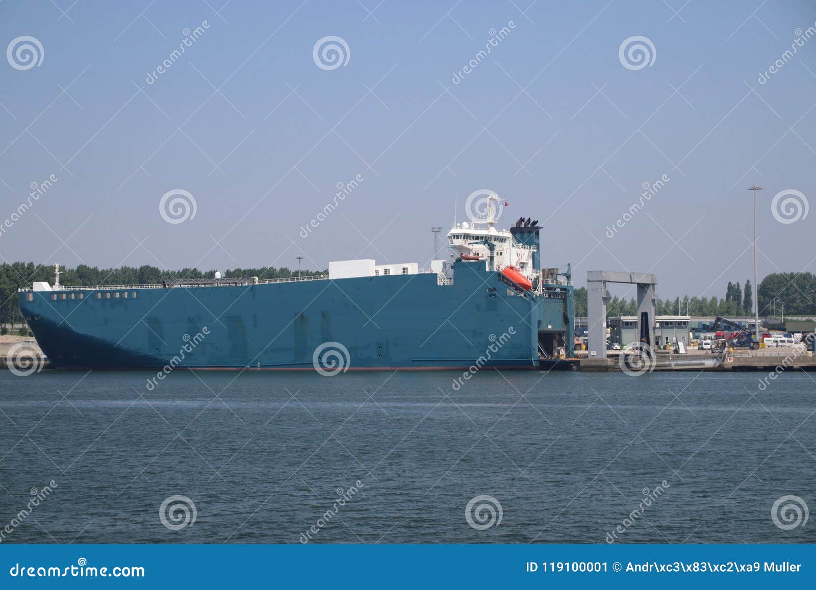 Loading and Unloading Several Ships in the Port of Rotterdam Stock ...