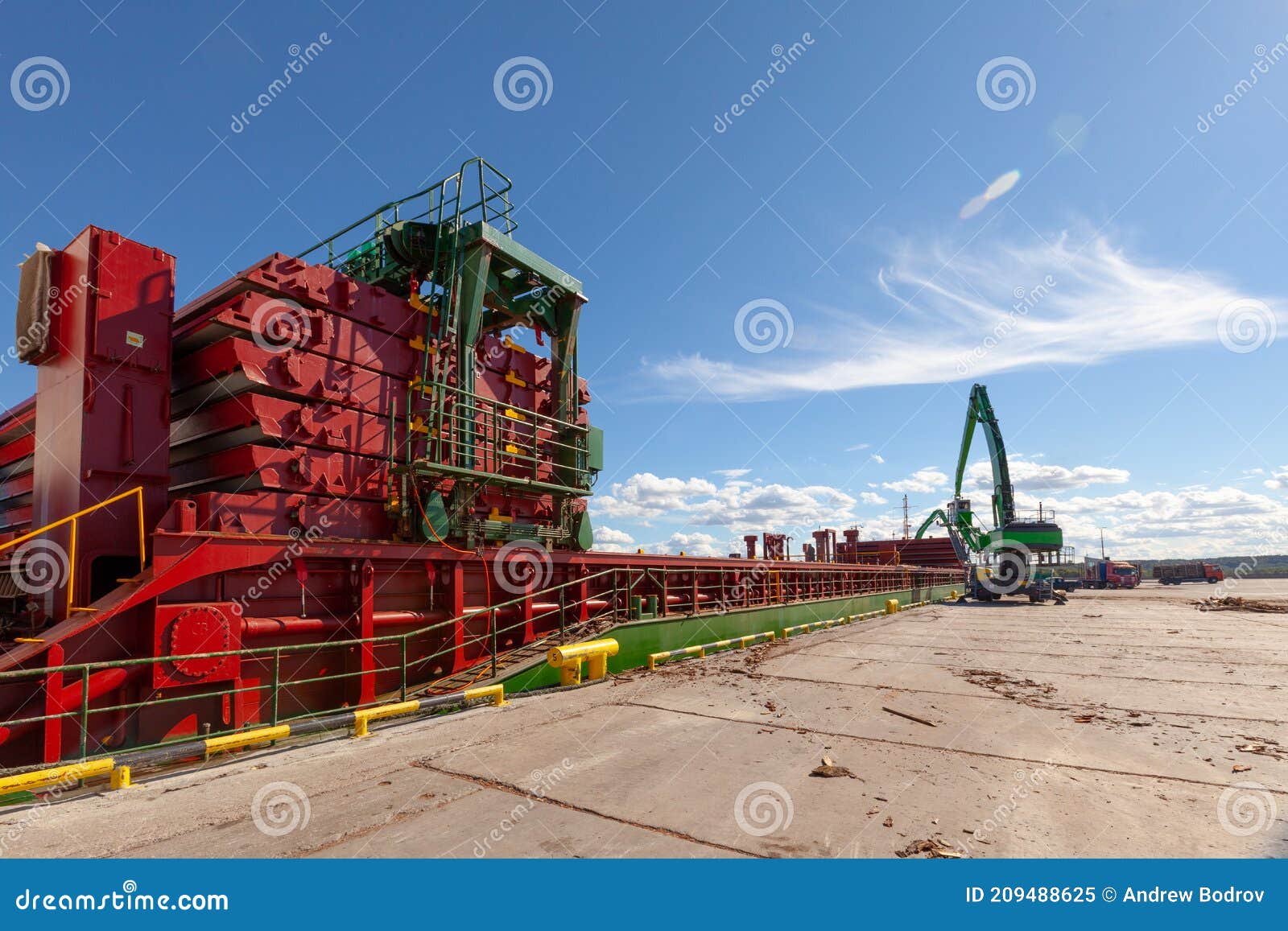 Loading and Unloading of Vessels on Timber Terminal Stock Image - Image ...