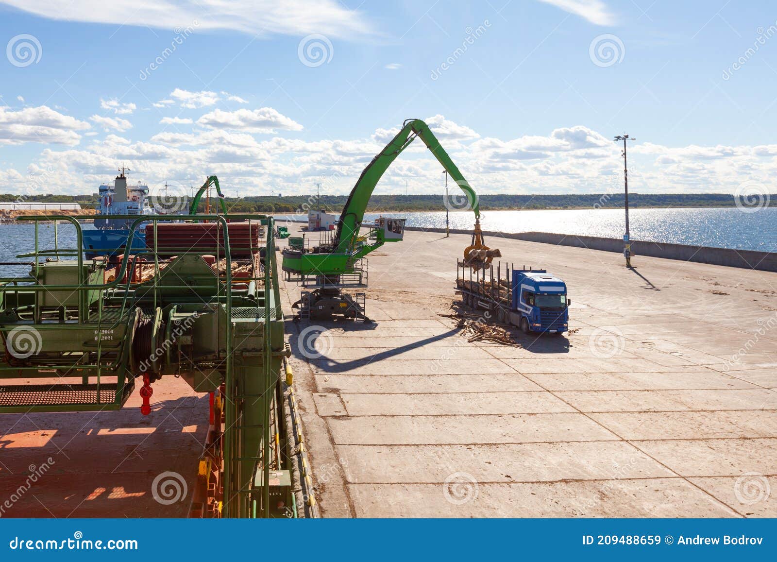 Loading and Unloading of Vessels on Timber Terminal Stock Image - Image ...