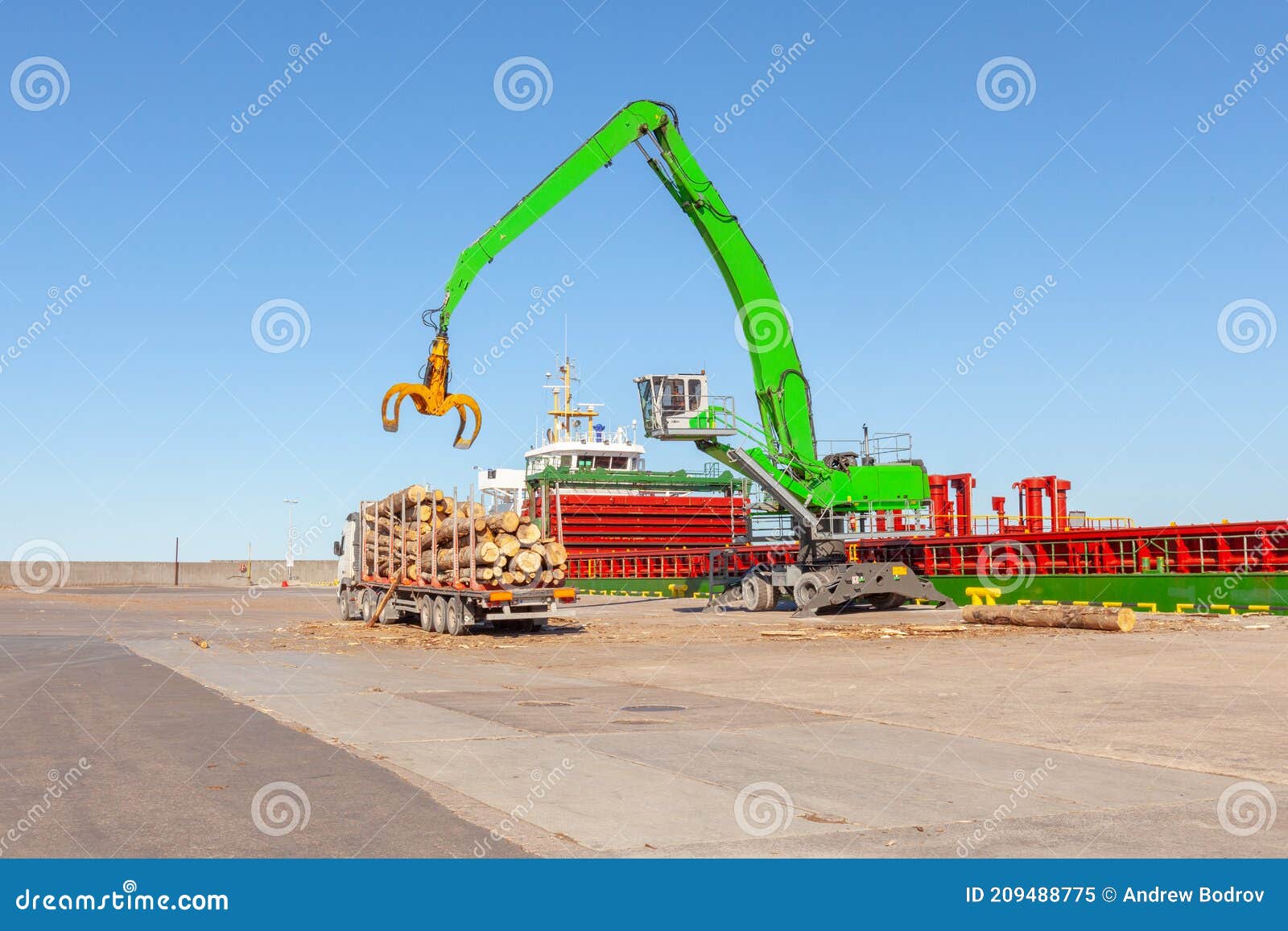 Loading and Unloading of Vessels on Timber Terminal Stock Image - Image ...