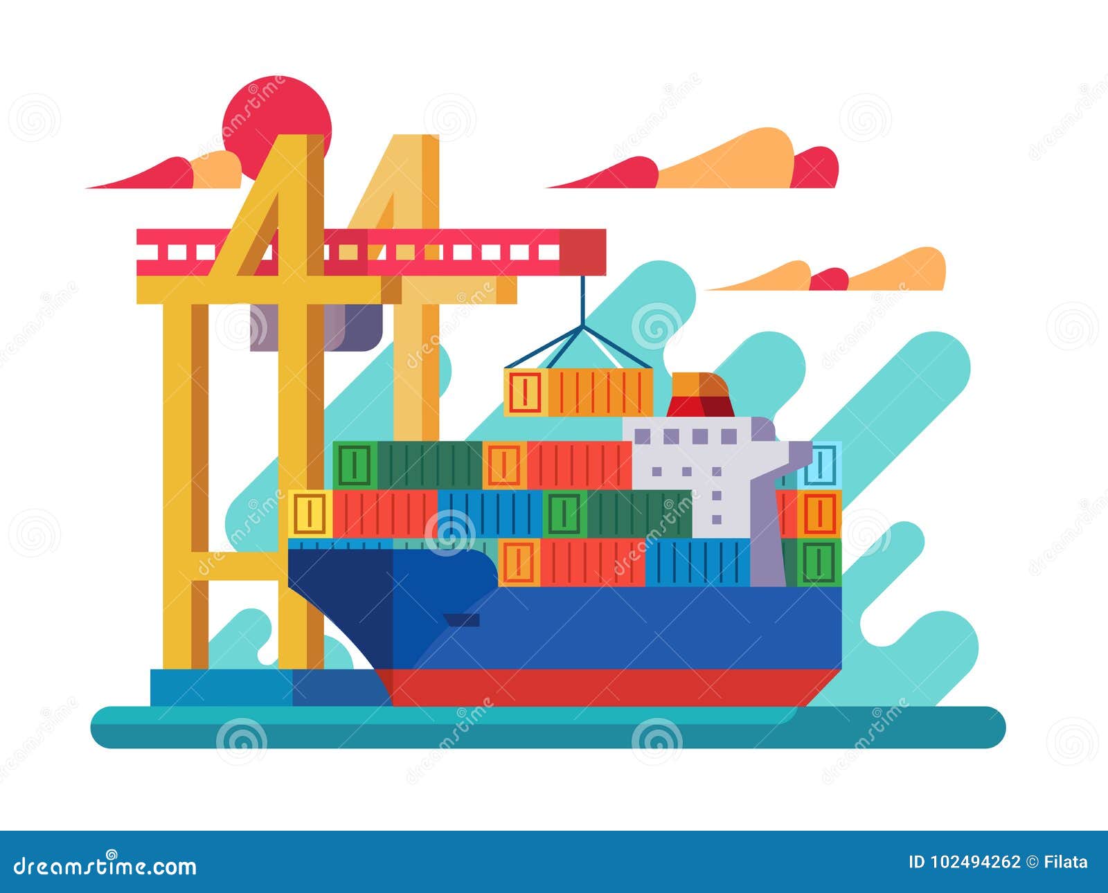 Loading vessel in port stock vector. Illustration of delivery - 102494262