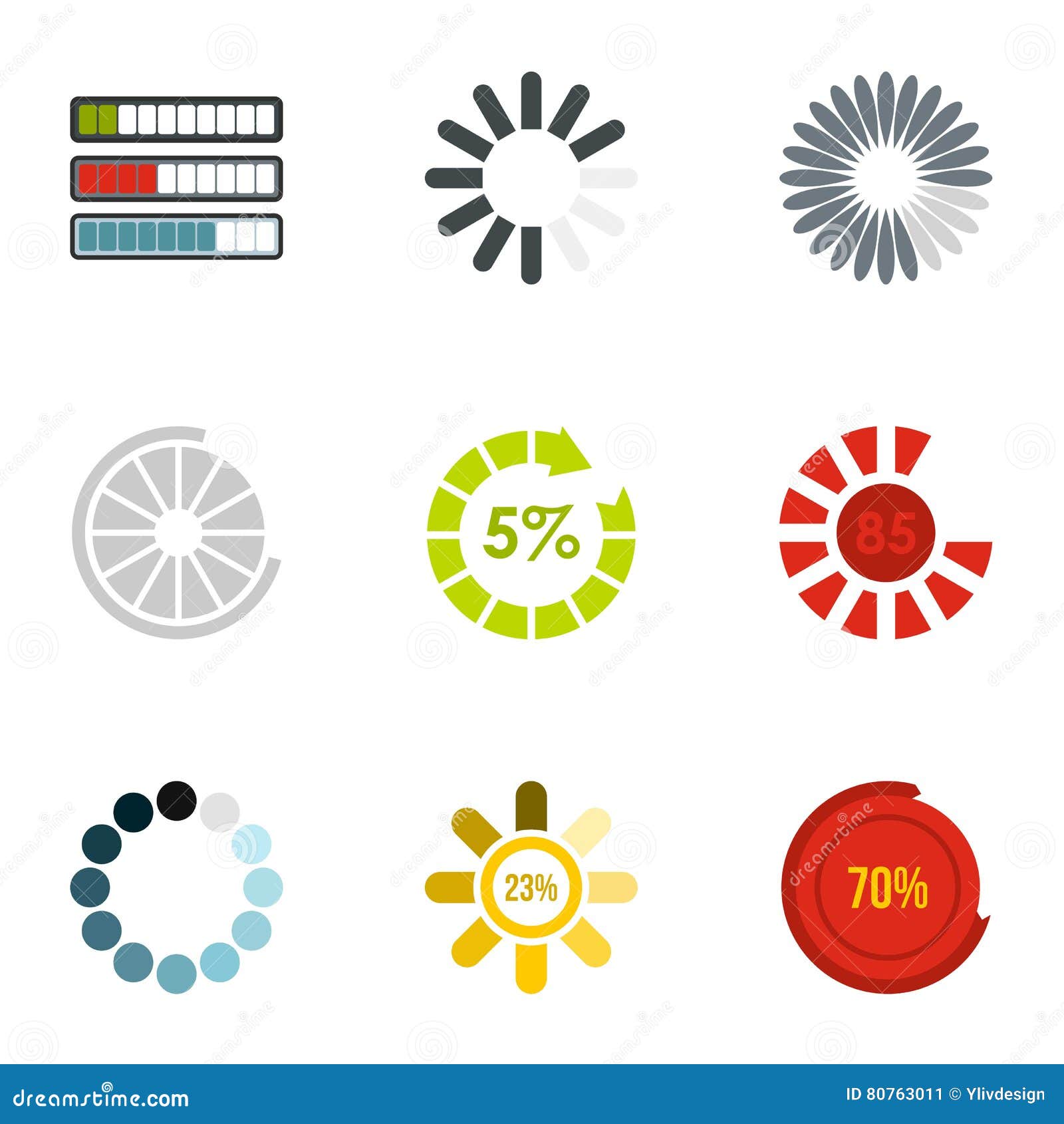 Loading and Waiting Icons Set, Flat Style Stock Vector - Illustration ...