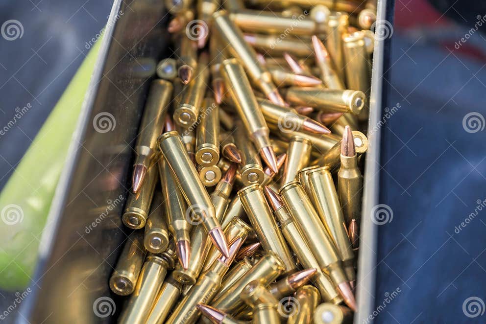 Loads of Long Sharp Bullets Inside Its Case with a Blue Cloth on the ...
