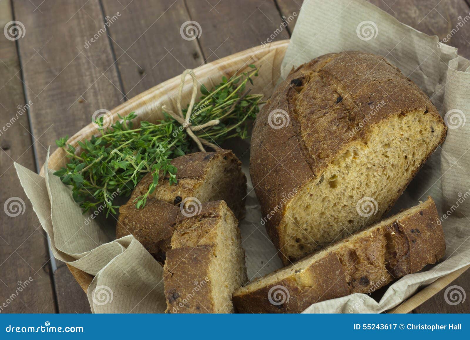 Loaf of bread in a basket stock image. Image of flour - 55243617