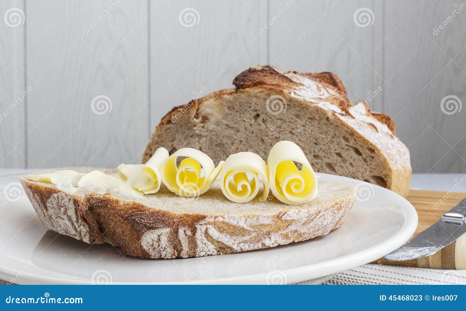 A Loaf of Bread with Butter Stock Image - Image of open, snack: 45468023