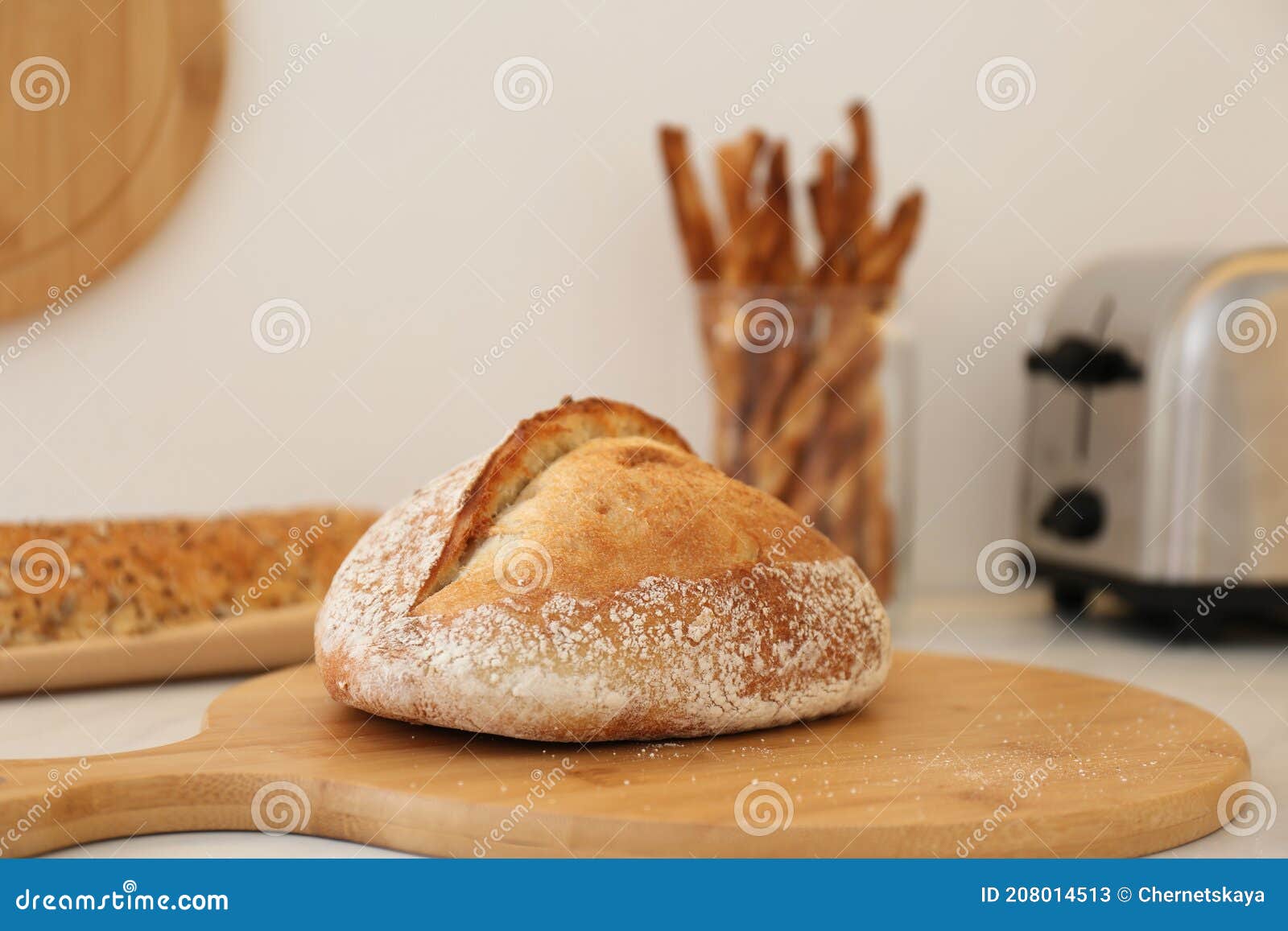 Loaf of Bread on Counter in Kitchen, Closeup Stock Image - Image of ...