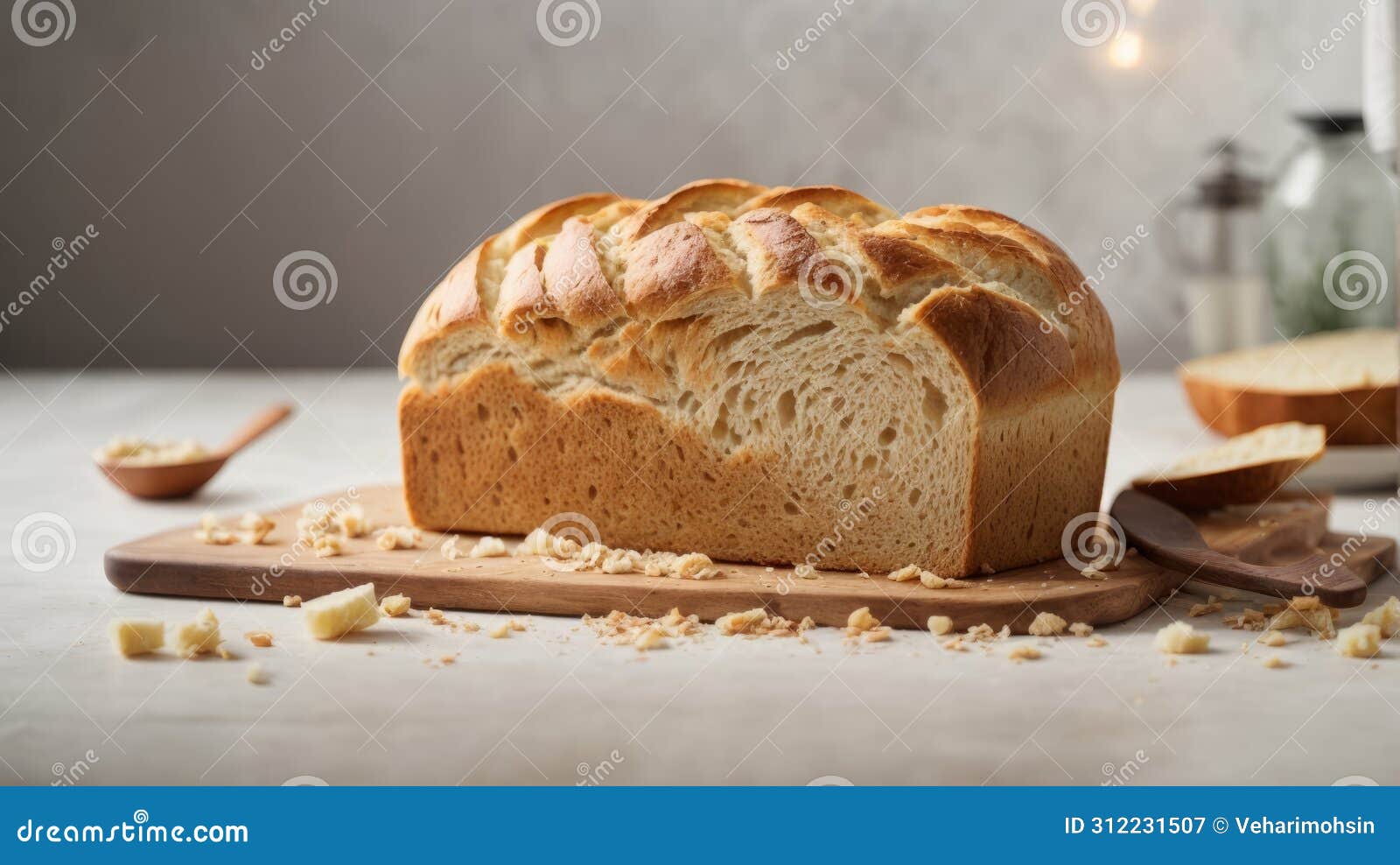 Loaf of Bread Cut into Pieces on a White. the View of the Top Stock ...