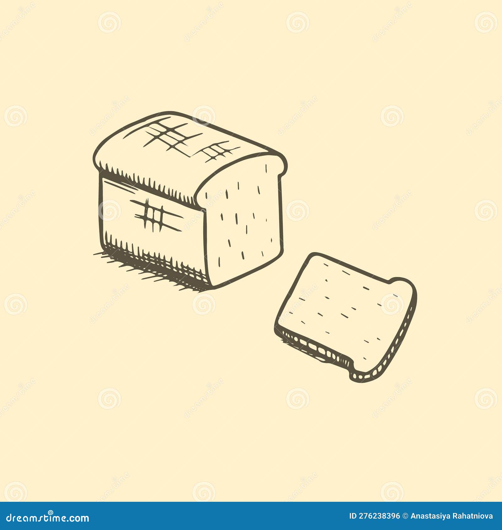 A Loaf of Bread and a Cut Slice Hand Drawn Sketch Vector Illustration ...
