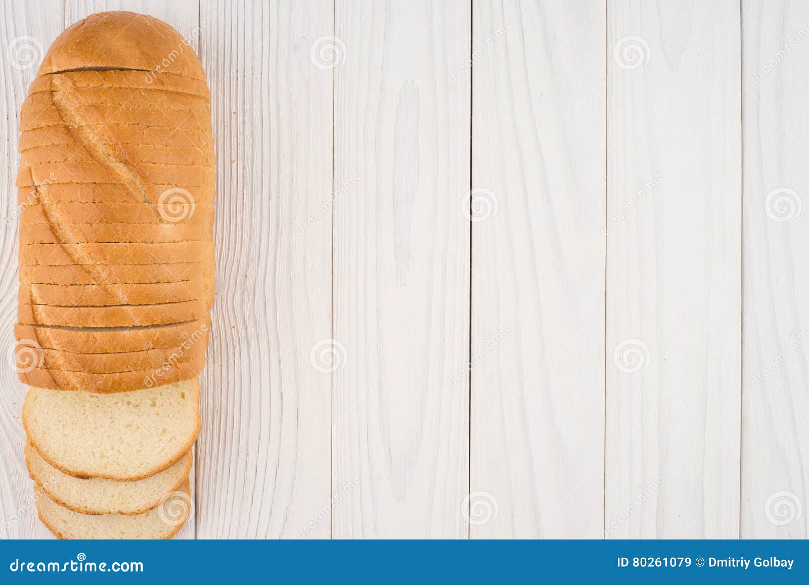 Loaf of Bread on White Old Wooden Table. Stock Image - Image of board ...