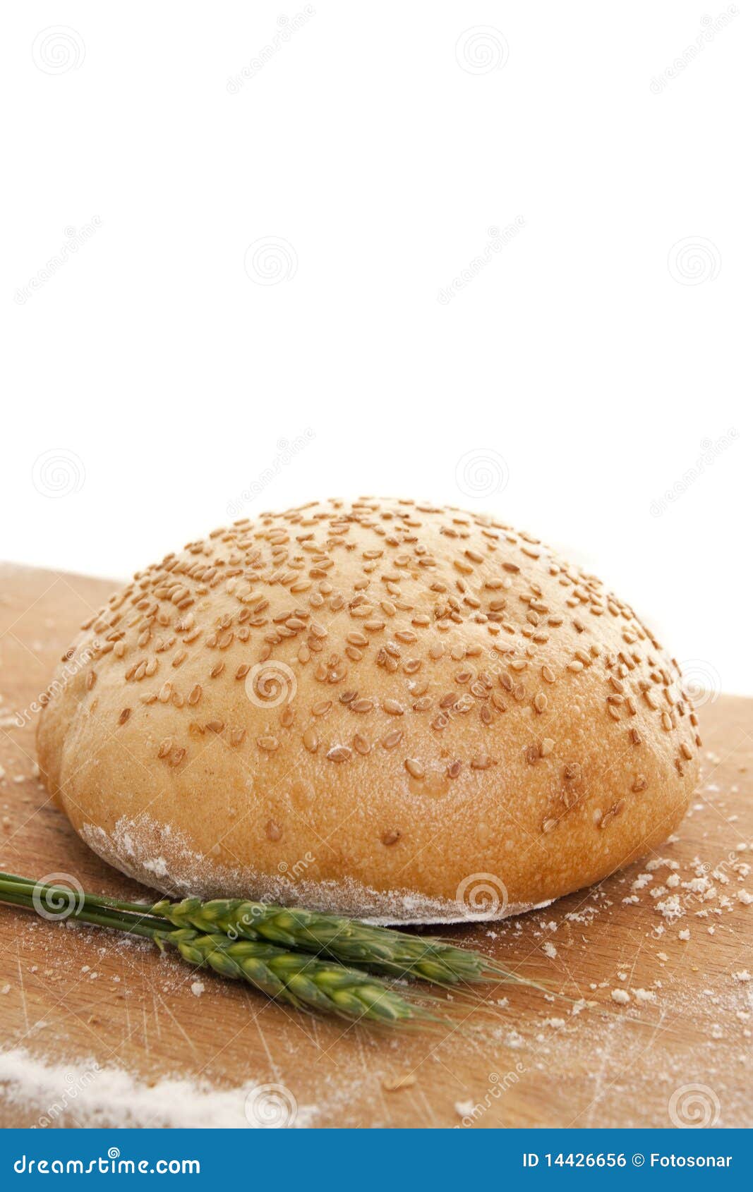 Loaf of Bread on a Wooden Base with Young Wheat Stock Photo - Image of ...