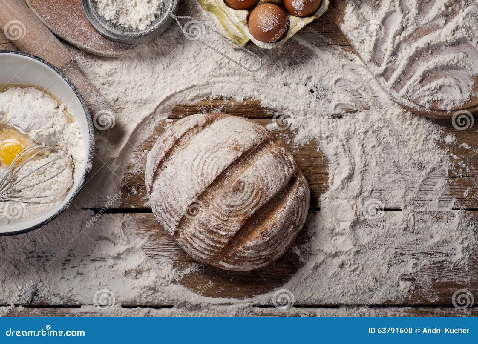 Loaf of Bread on a Wooden Table in a Bakery Stock Photo - Image of loaf ...