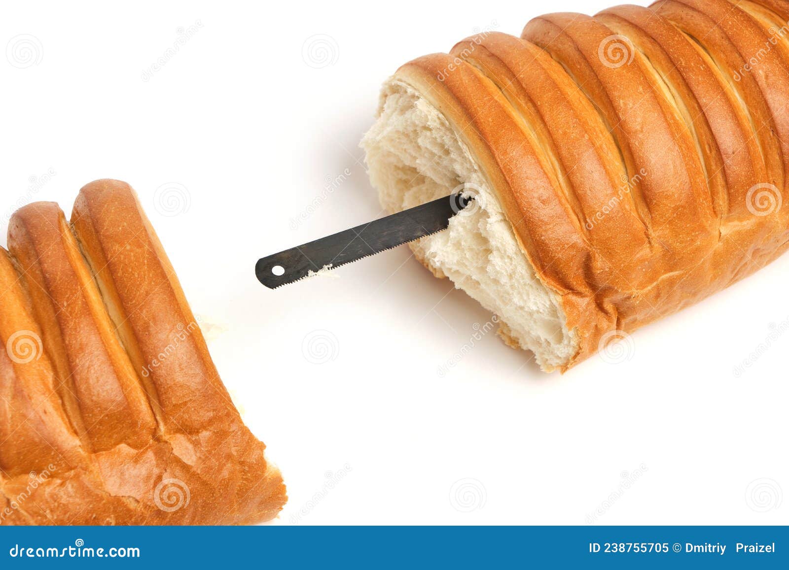 Loaf Loaf Broken In Half, With Hacksaw For Metal Inside.Tool, Concept ...