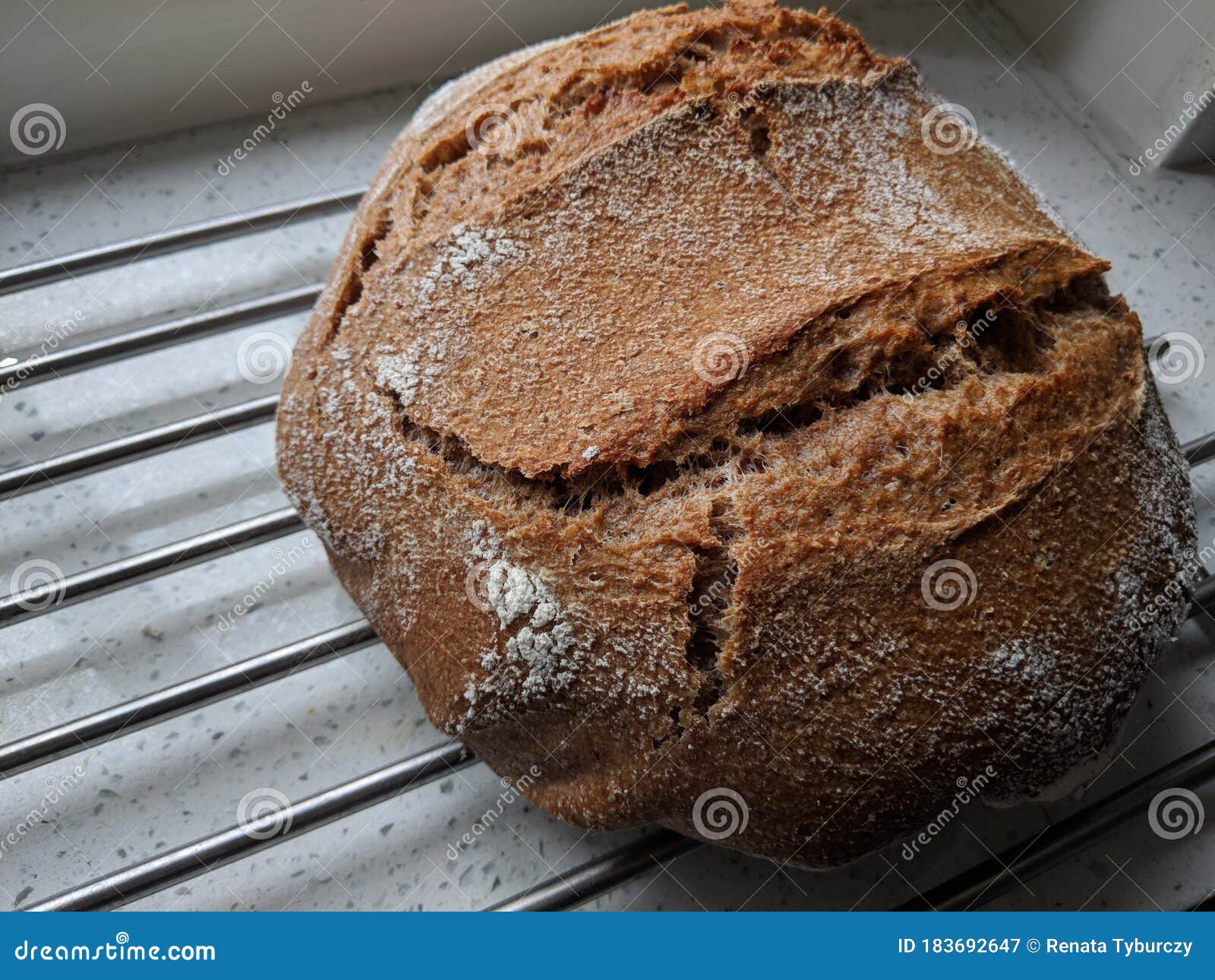 Loaf of Round, Crispy, Freshly Baked Homemade Bread Stock Image - Image ...