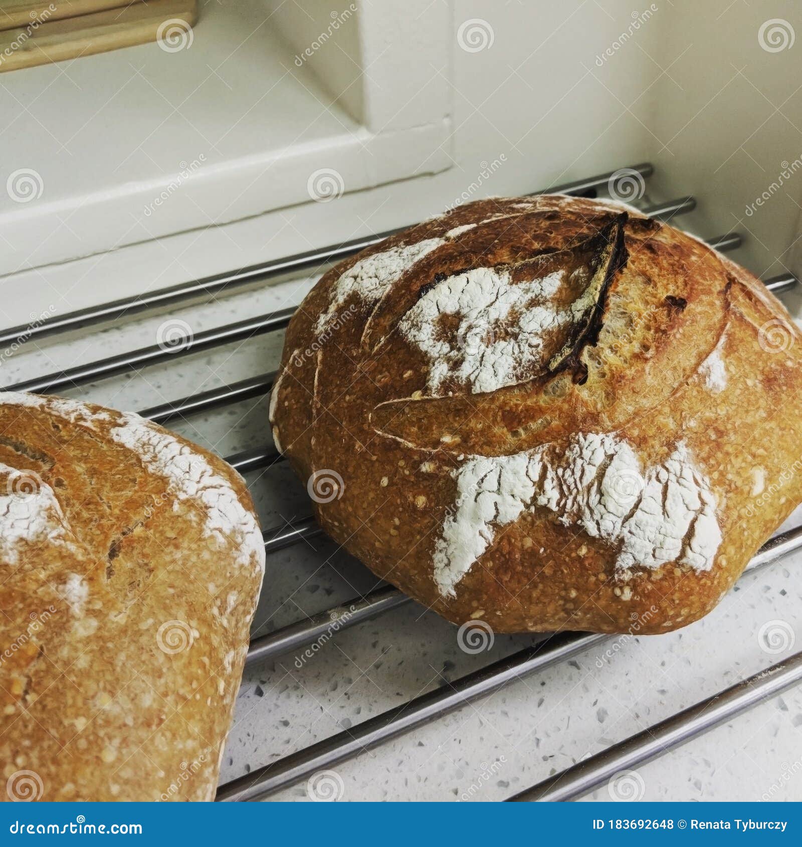 Loaf of Round, Crispy, Freshly Baked Homemade Bread Stock Photo - Image ...