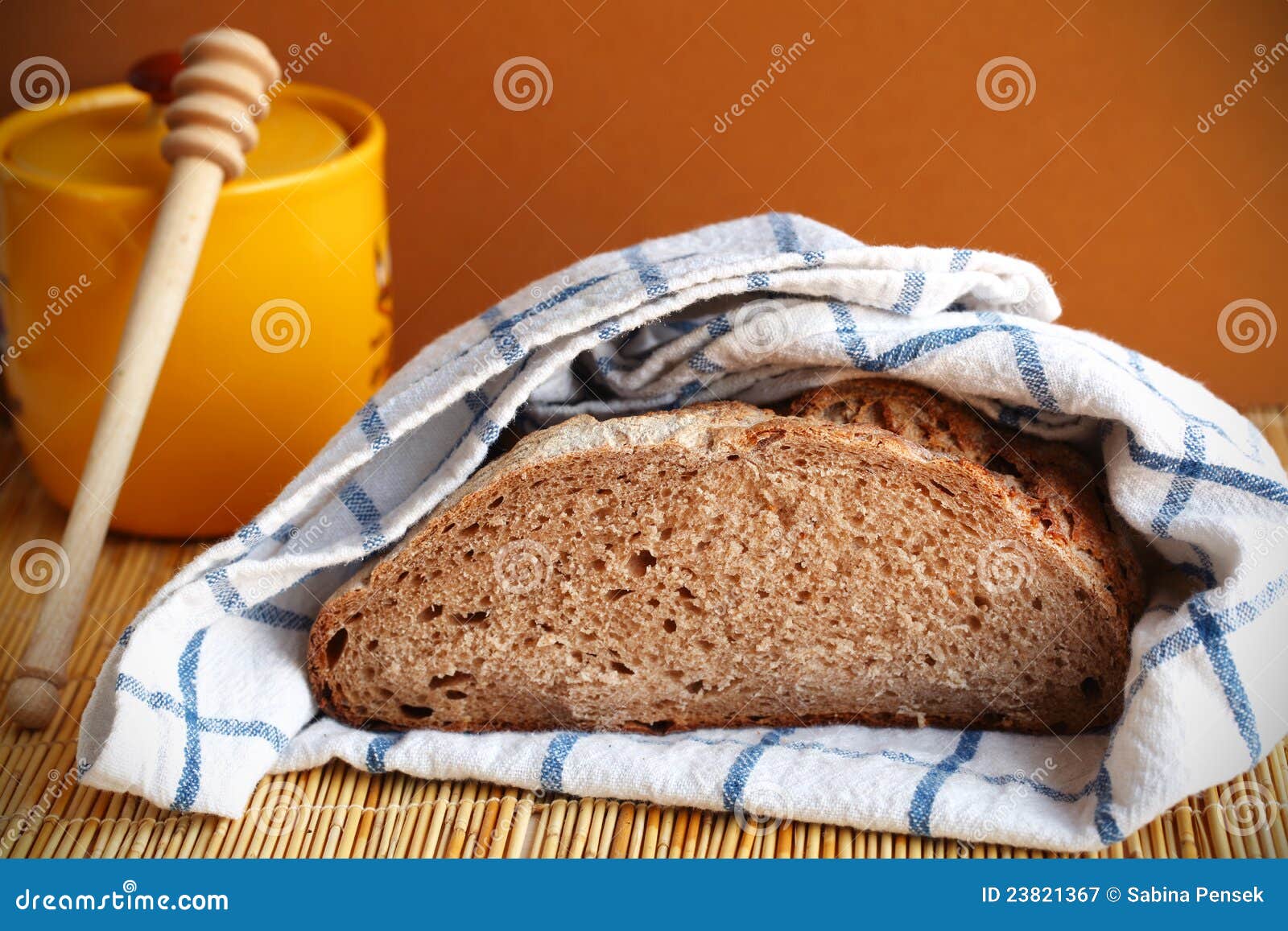 Loaf of Rye Bread with Honey Jar Stock Image - Image of dough ...