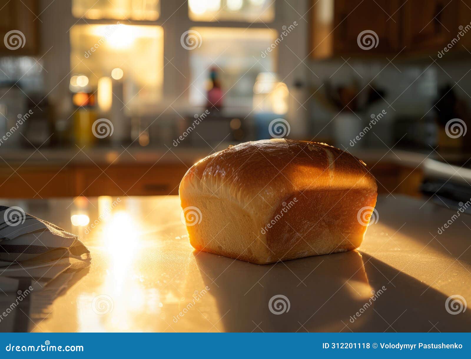 Loaf of White Bread Sitting on Kitchen Counter Stock Photo - Image of ...