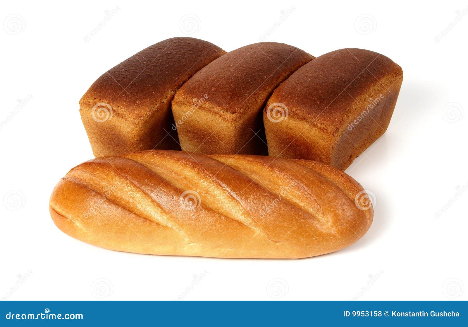 Loaf of White Bread and Three Loaves of Rye Bread Stock Photo - Image ...