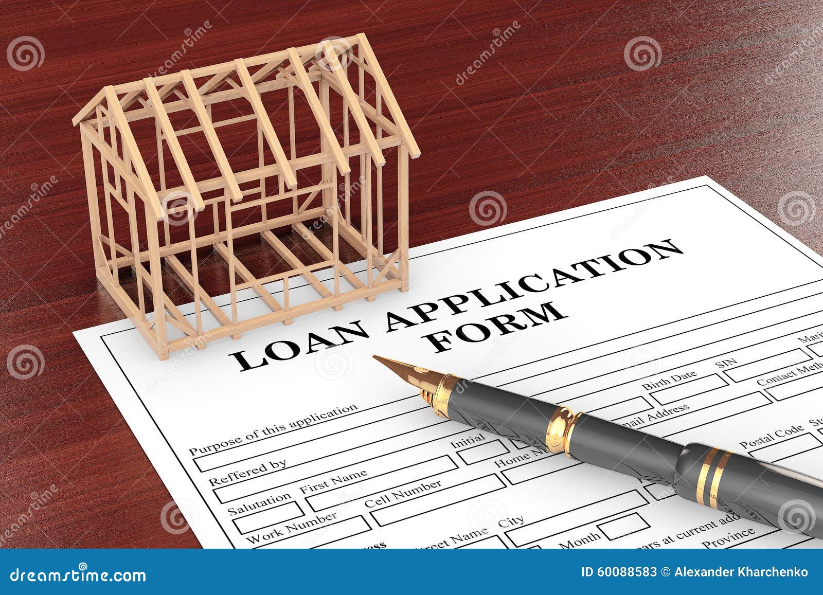 Loan Application Form with House Frame and Pen Stock Image - Image of ...