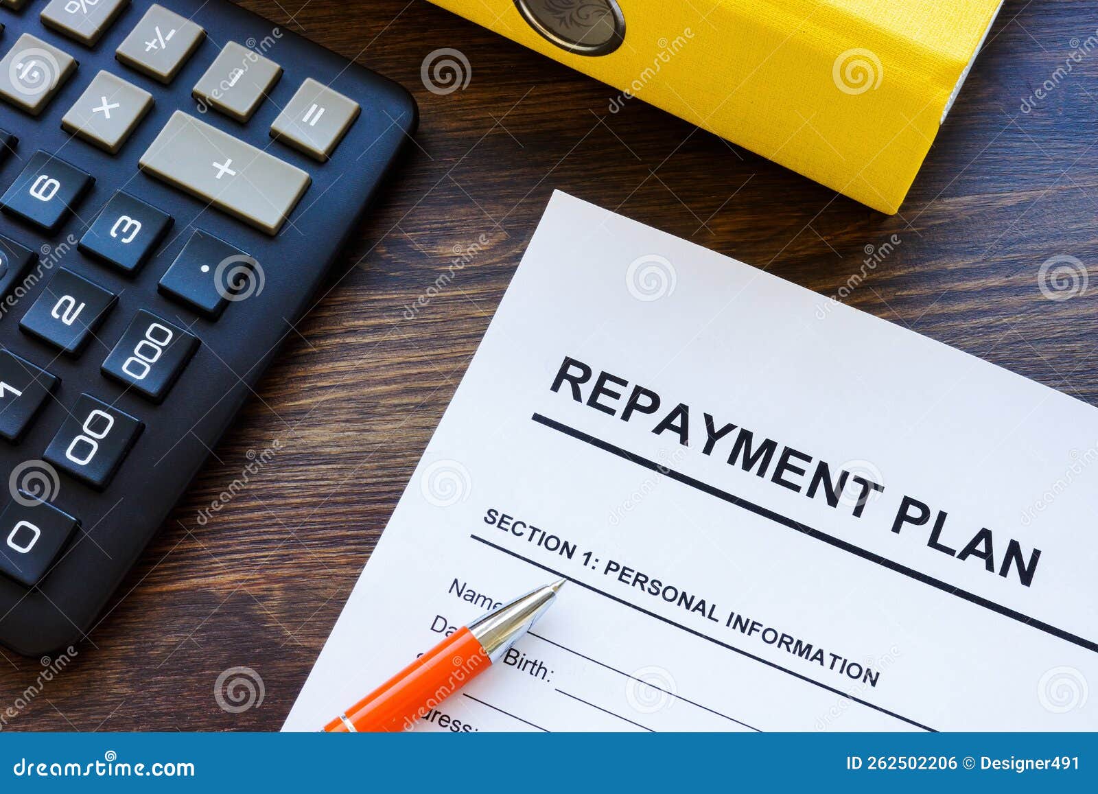 Loan Repayment Plan Application Form and Calculator. Stock Photo ...