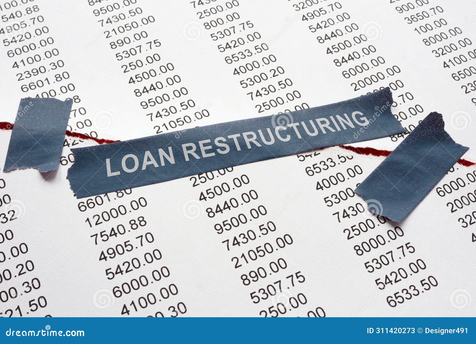 Loan Restructuring Concept. a Torn Bank Document Secured with Tape ...