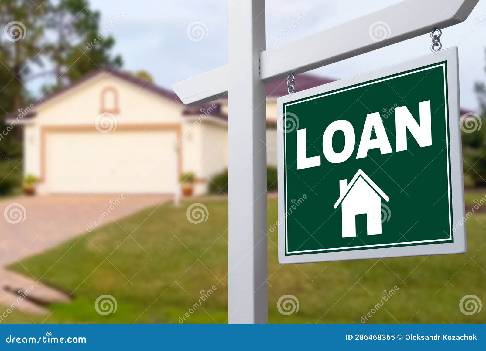 LOAN Sign Against a House. Close-up. Stock Image - Image of sale ...